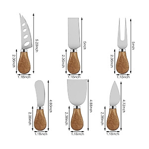 Makenna Premium Specialty Cheese Knife Set — Custom Storage Case Gift Box, Wide Solid Wood Handle, Stainless Steel Blade, Spreader, Slicer, Fork, 6 Pc Knives, Spatula for Charcuterie Board
