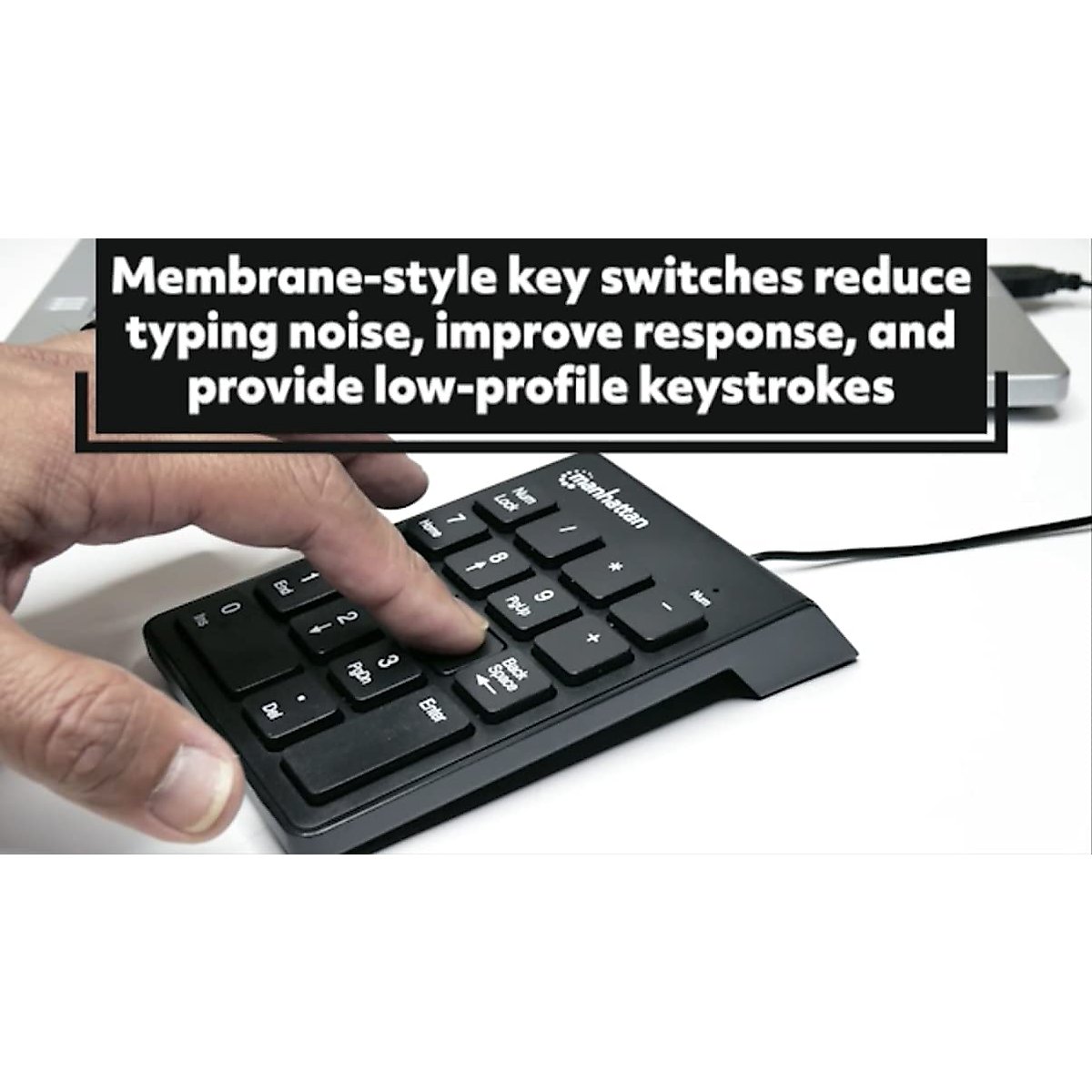 MANHATTAN Wired USB Numeric Keypad – 18 Full Size Keys & Ultra Slim Lightweight Ergonomic Number Pad Design - for Laptop, Desktop, Computer, PC – 3 Yr Mfg Warranty - Black, 179911