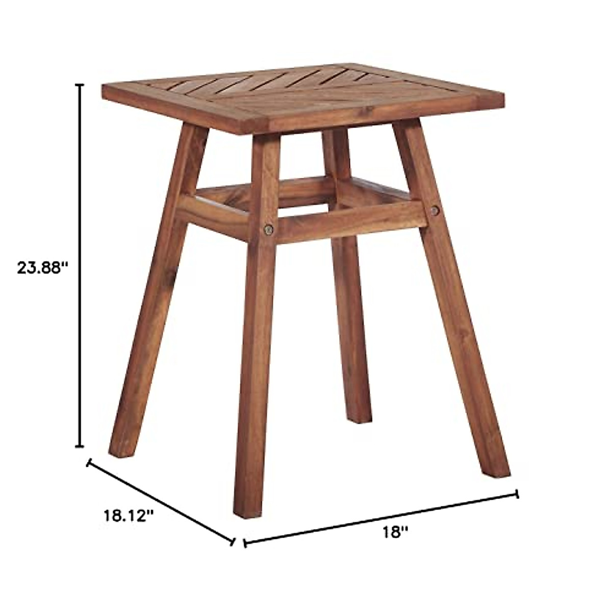 Walker Edison Outdoor Patio Wood Chevron Square End Side Table All Weather Backyard Conversation Garden Poolside Balcony, 18 Inch, Brown