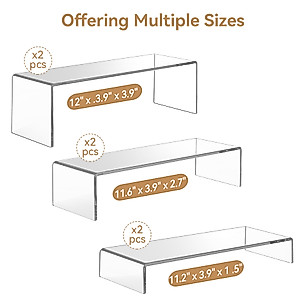 ANDGOO 2 Sets Large Acrylic Risers, Clear Rectangular Showcase Collectibles Display Shelf, Retail Desktop Display Stand for Organize and Decoration