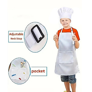 Hovoten Kids Chef Hat And Apron Set For Cooking Baking Painting,Adjustable Kids Aprons And Chef Hats Set,Chef Costume,White,4-17 Year