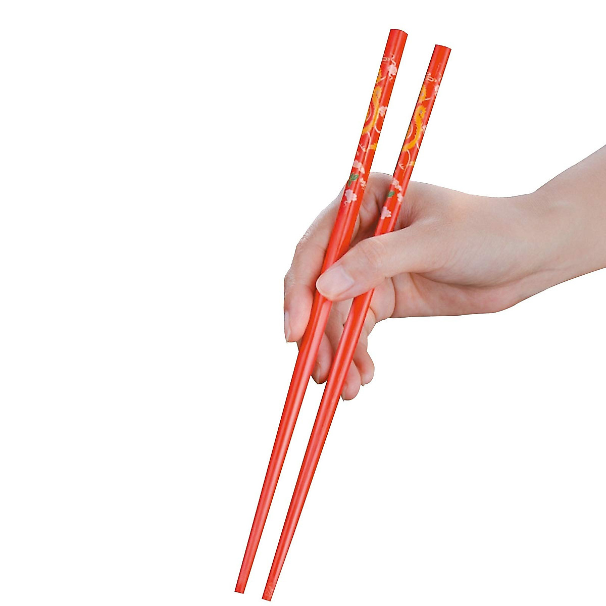 CheeseandU 10Pairs Chinese Knot Red Wood Chopsticks Durable Household Food Stick with Gold Dragon Phoenix Pattern Printed Tableware Chopstick Set Wedding Gift Christmas Gift 2021 New Year Gift