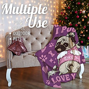 InnoBeta Pug Blanket, Pug Gifts, I Puggin’ Love You, Pug Flannel Blanket for Pug Lovers, Soft Throw Blanket for Women, Girlfriend, Besties, Wife, Bed, Sofa Blanket 50"x 65"