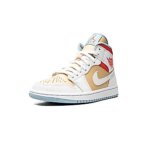 Nike Women's WMNS Air Jordan 1 Mid Se “Sesame”, Sesame/White/Flash Crimson/PSY, 8.5W