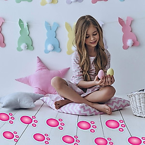 FINGOOO 60PCS Easter Bunny Footprint Stickers Bunny Paw Print Decal for Egg Hunt Game and Easter Decoration