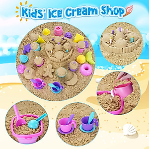 TSDATOWR Ice Cream Beach Toys Sand Toys Set for Kids, Collapsible Sand Bucket and Shovels Set with Mesh Bag, Sand Molds, Watering Can, Sandbox Toys for Kids and Toddlers, Travel Sand Toys for Beach