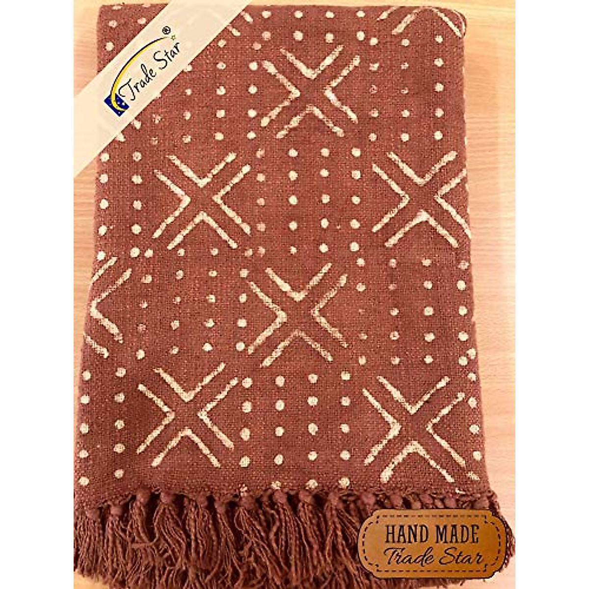 Trade Star 100% Cotton Soft Tassel Blanket Traditional Printed Beach Throws Handloom Picnic Blanket Throws for Home Handloomed Housewarming Gifts (Rust, Nova (120 x 170 Cms))