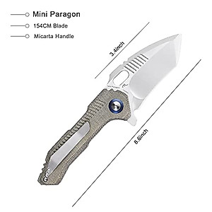 Kizer Mini Paragon 3.43 Inches Pocket Knife 154CM Steel EDC Knife, Green Micarta Handle Folding Knife V4600C1