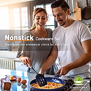 Pots and Pans Set,Aluminum Cookware Set, Nonstick Ceramic Coating, Fry Pan, Stockpot with Lid, Blue,10 Pieces