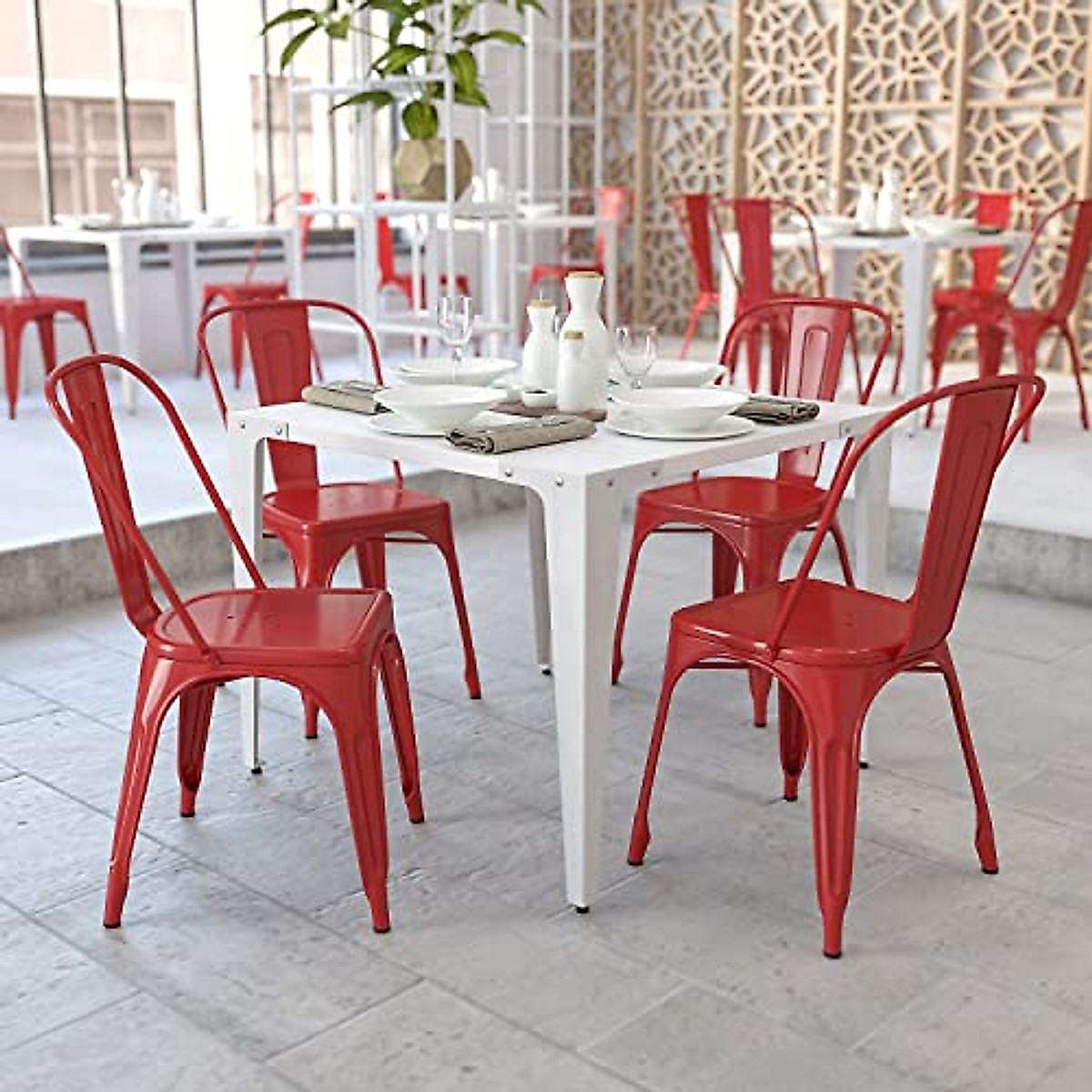 Flash Furniture Commercial Grade 4 Pack Red Metal Indoor-Outdoor Stackable Chair