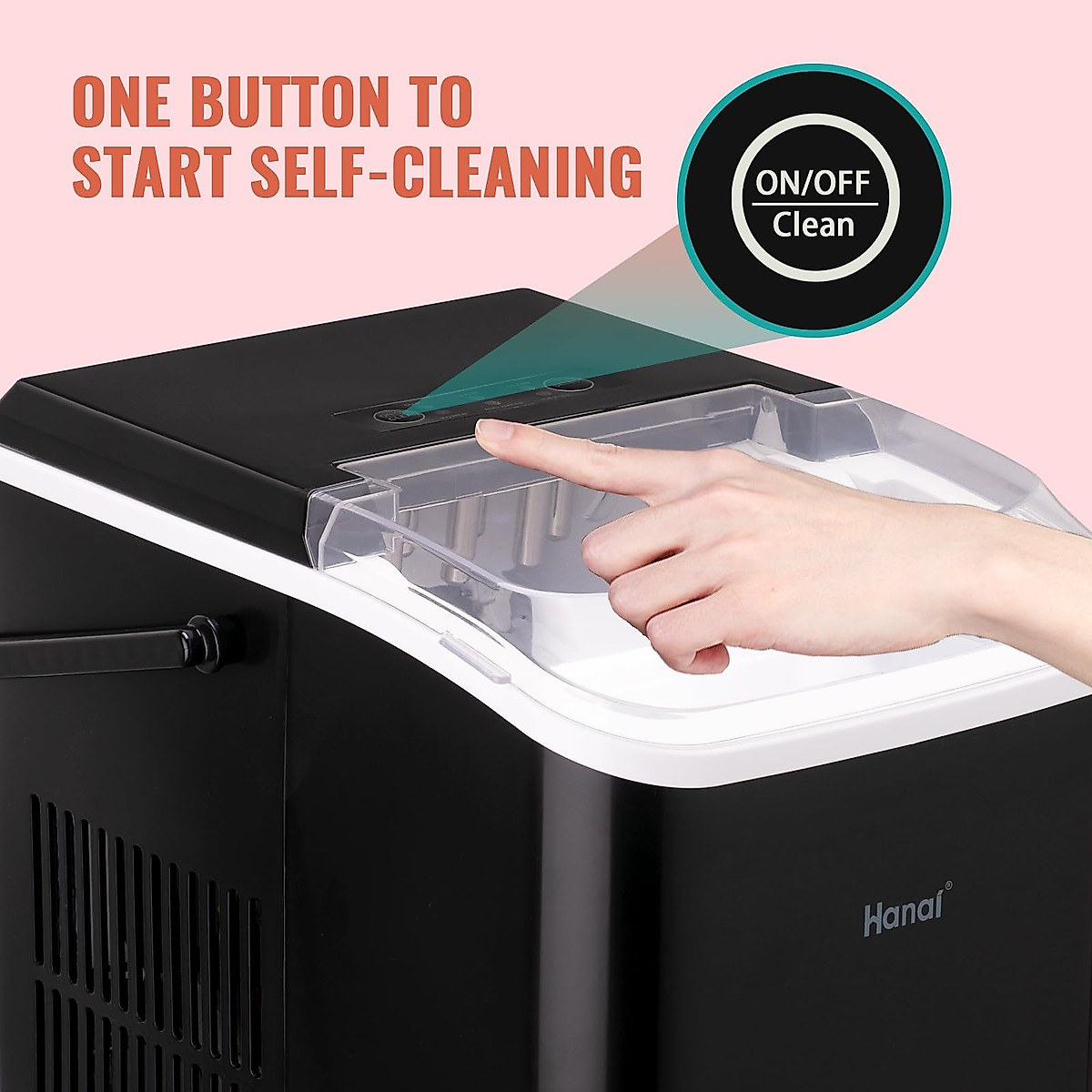 WANAI Ice Makers Countertop, Self-Cleaning Function, 26Lbs/ 8Mins/ 24Hrs 2 Size Ice, Portable Ice Cube Maker Machine with Ice Scoop & Basket