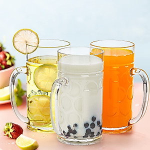 Mezchi 6 Pack Plastic Beer Mugs, 20 oz./600ml Beer Steins with Handles, Resuable Beer Drinking Cups, Clear Large Beer Mugs for Bar, Beverages, Alcohol, Freezable, BPA Free