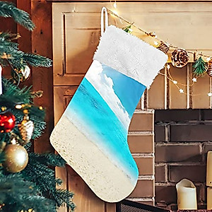 Kigai Christmas Stockings Summer Island Beach Large Candy Stockings Stuffers Kids Cute Xmas Sock Decorations 1PC for Home Holiday Party 12" x18"