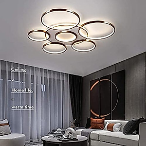 LED Ceiling Light Modern 7-Ring Living Room Ceiling Lamp Brown Round Circle Bedroom Ceiling Lamps fixture,3000K-6500K Dimmable with Remote Control Restaurant Indoor Ceiling Lighting,108W/Ø43.3in