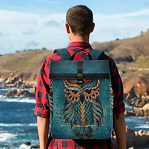 ALAZA Green Owl Print Patrick Boho Ethnic Large Laptop Backpack Purse for Women Men Waterproof Anti Theft Roll Top Backpack, 13 - 17.3 inch