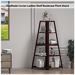 Corner Shelf, TopMade 5-Tier Corner Shelf Stand Industrial Ladder Bookcase Small Storage Rack Bookshelf Float Corner Shelves Wood Furniture Plant Stand for Living Room Kitchen Home Office-Rustic Brown