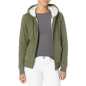 Amazon Essentials Women's Sherpa-Lined Fleece Full-Zip Hooded Jacket (Available in Plus Size), Olive Heather, Large