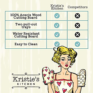 Kristie's Kitchen Wood Cutting Board - Sturdy Chopping Board With Pull Out Trays For Easy Food Prep, Storage & Clean Up - Small Cutting Board Wood Dimensions - 100% Acacia Cutting Board for Kitchen