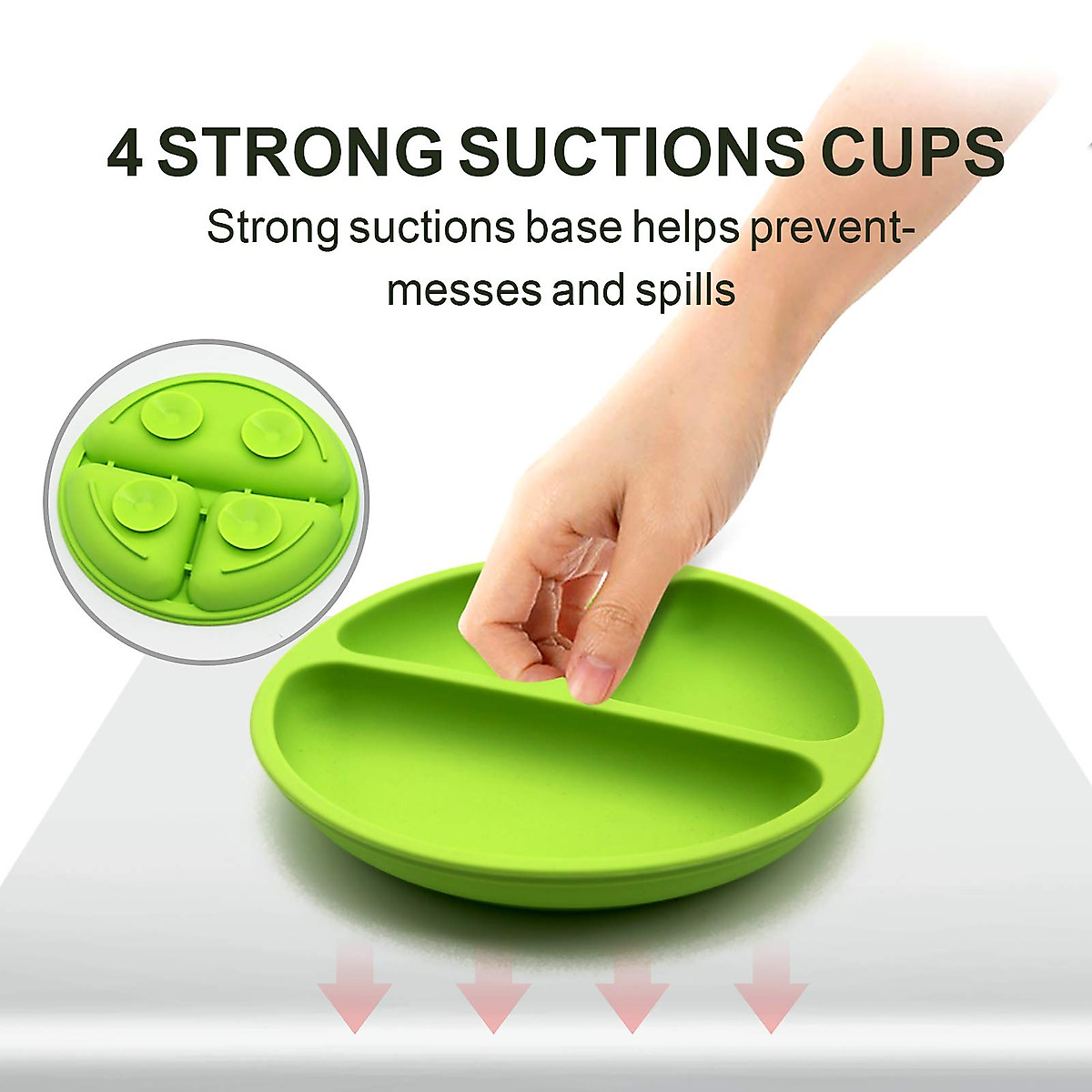 Baby Plates Toddler Plates with Suction,Silicone Suction Plates for Babies and Toddlers,Baby Divided Plates with Spoon Fork,Kids Plates BPA Free,Dishwasher and Microwave Safe (Green Blue Grey)