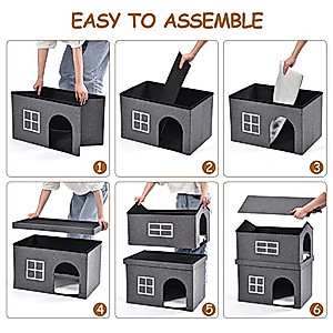 APEXCHASER 2-Tier Cat House, Large Fabric Cubes for Pets Collapsible Warm Cat Condo for Indoor, Cat Shelter with Removable Mat, Easy to Assemble and Storage