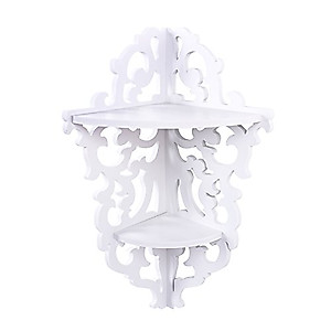 Yosoo White Wooden Chic Filigree Style Decorative Wall Corner Shelves Cutout Design Shelf to Display Photos
