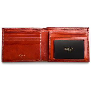 Bosca Men's Leather Wallet RFID Blocking - Bifold Executive Men's Wallet with 5 Card Slots, ID Window & Divided Currency Well - Genuine Old Leather, Ideal Gift Wallet for Men, Cognac Brown