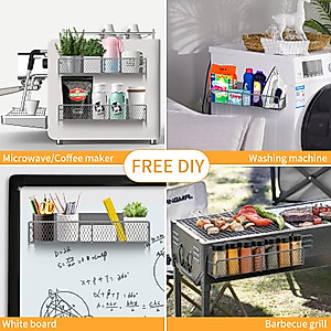 DTUQYX Magnetic Spice Rack for Refrigerator, 6 Pack Metal Magnetic Shelf Grey, Moveable Spice Organizer, Strong Magnetic Storage Fridge Organizer with Paper Towel Holder, Utensils Holder