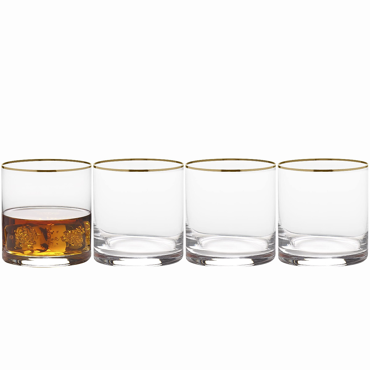 Mikasa Julie Gold Set of 4 Double Old Fashioned Rocks Glass, 15-Ounce, Clear