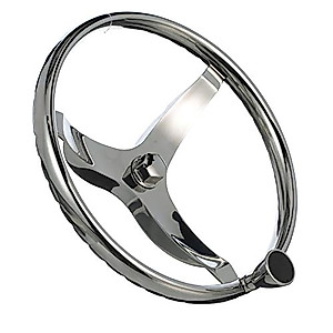 Seachoice 3 Spoke Sports Steering Wheel w/Turning Knob, Fits 3/4-In. Tapered Shaft, 13.5-in. Diameter