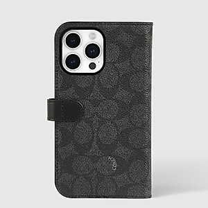 Coach Signature Canvas Two Piece Detachable Wallet Folio iPhone 15 Pro Max Case, Compatible with Wireless Charging - Signature Charcoal