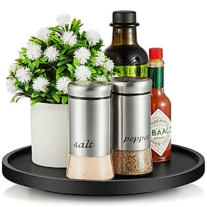 9" Lazy Susan Organizer Turntable for Cabinet - Bivvclaz Wooden Lazy Susan for Cabinet Table Pantry Countertop Cupboard or Bathroom Organization - Farmhouse Decorative Tray for Kitchen Decor, Black