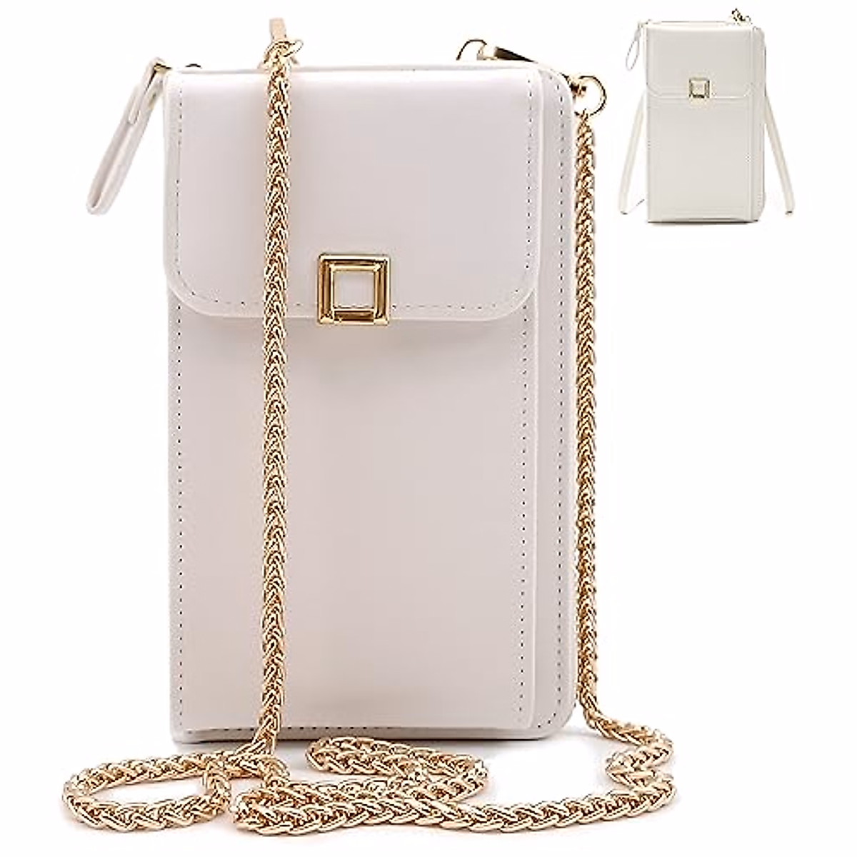 Crossbody Bags for Women White Cell Phone Purse Wallet with Adjusted Strap Ladies Small Women's Handbags PU Leather Shoulder Bag with Alternative Fashion Chain Strap
