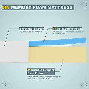 Dopinmin Queen Mattress,5 Inch Memory Foam Mattress Medium Firm Memory Foam for Pressure Relief & Fresh Cool Sleep,Removable Washable Mattress Cover,Memory Foam Mattress,White