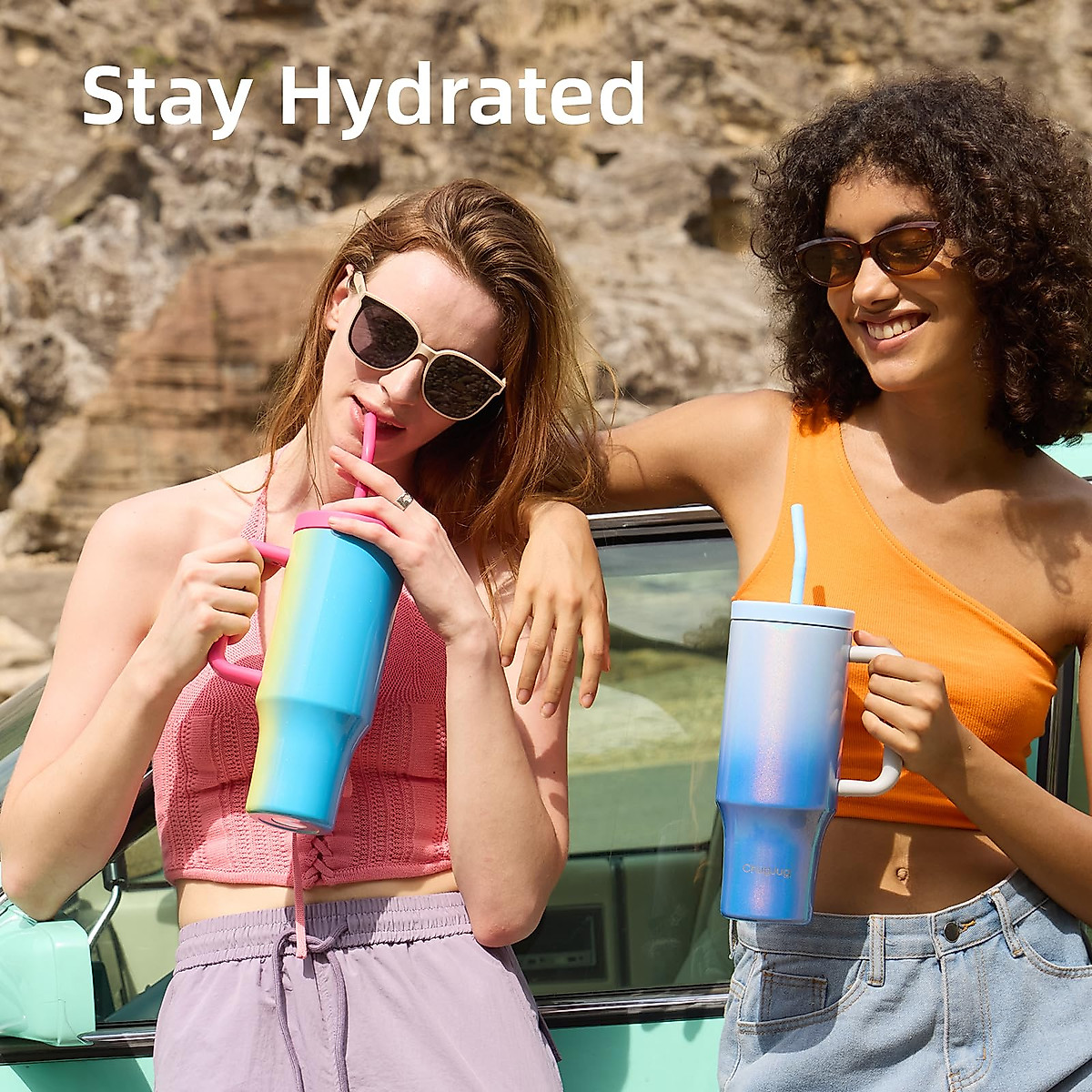 40 oz Tumbler with Handle and Straw Lid, Reusable Leak-Proof Insulated Tumblers, Stainless Steel Coffee Tumbler Cups, Travel Mug for Home Office, Keep Cold 34Hrs, Cup Holder Friendly(Ocean Breeze)