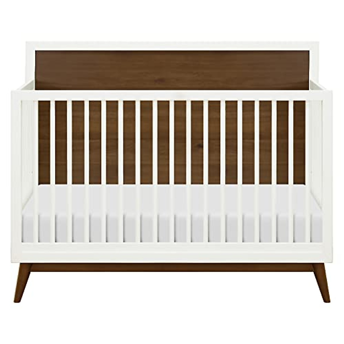 Babyletto Palma 4-in-1 Convertible Crib with Toddler Bed Conversion Kit in Warm White/Natural Walnut, Greenguard Gold Certified