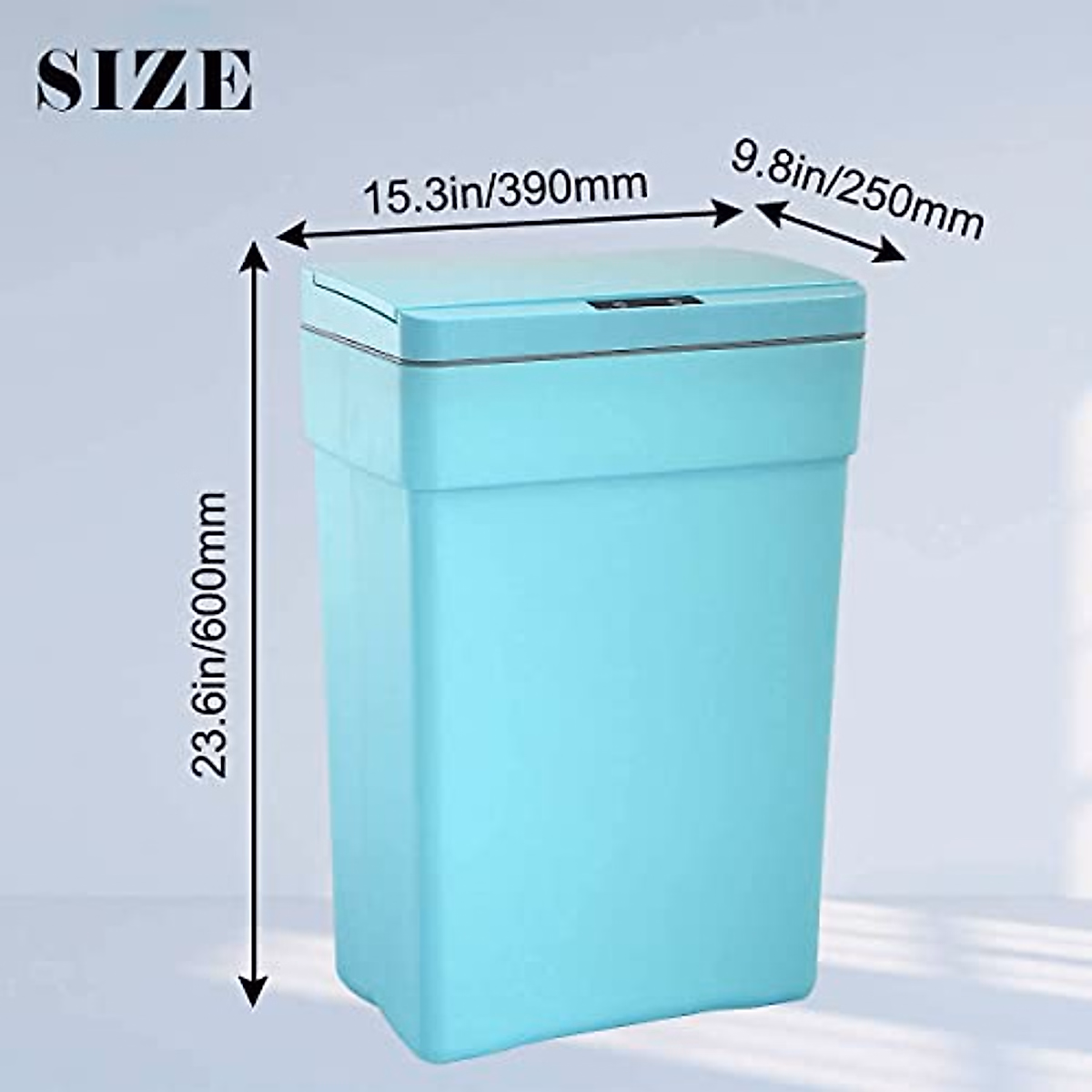 Trash Can Automatic Touch Free Garbage Can Plastic Rectangle Waste Basket with Lid Infrared Motion Sensor for Bathroom Kitchen Bedroom 13 Gallon 50 Liter(Blue)