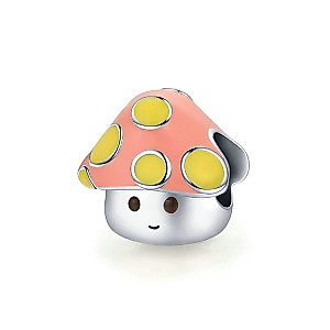 925 Sterling Silver Mushroom Charm Lucky Charm Birthday Charm Love Charm Apple Charm Christmas Charm for Pandora Charm Bracelet (B)