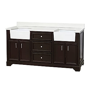 Kitchen Bath Collection Zelda 72-inch Double Farmhouse Vanity (Quartz/Chocolate): Includes Chocolate Cabinet with Stunning Quartz Countertop and White Ceramic Farmhouse Apron Sinks