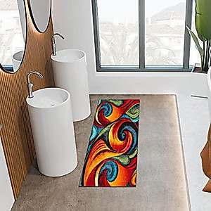 GUBIYU Abstract Rugs Modern Geometric Area Rug Bedroom Living Room Floor Carpet with Swirls in Red Turquoise Orange Contemporary Dining Accent Rugs Sevilla Collection for Hallway 23.6x59 in Runner