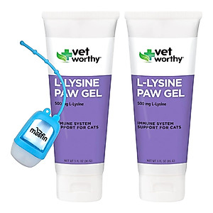 moofin Lysine Paw Gel Cat Supplements, 3oz Tube, Bundled with Hand Sanitizer Dispenser - Immune Support for Cats, Respiratory & Eye Health, Salmon Flavor, Easy Application [Pack of 2]