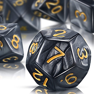 EBOOT Polyhedral 7-Die Dice Set for Dungeons and Dragons with Black Pouch (Black Gray)