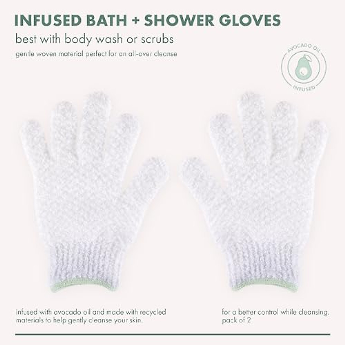 EcoTools Gentle Bath + Shower Gloves, Exfoliating Gloves Remove Dead Skin & Cleanse The Whole Body, Bath Gloves Infused with Avocado Oil to Scrub & Hydrate, Cruelty Free, 1 Pair (2 Gloves)