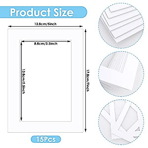 Abeillo 15 Pack White Pre-Cut 5x7 Picture Mat, Acid-Free, Frame Mattes for 4x6 Pictures Display Photo Frame Mat with Core Bevel Cut Mat Board Show Kit for Photos, Prints, Artworks