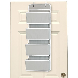 Simple Houseware 4 Pocket Over The Door Wall Mount Hanging Organizer, Grey