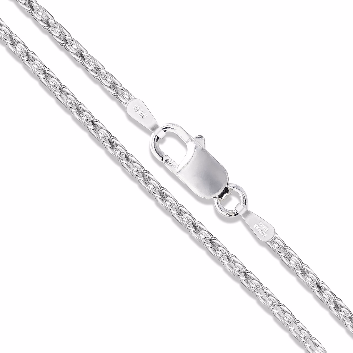 Sterling Silver Diamond-Cut Wheat Chain 1.5mm Solid 925 New Spiga Necklace 18"