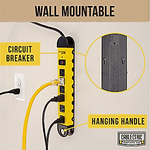 Cablectric Heavy Duty Power Strip Surge Protector for Appliances with 9 Ft Long Extension Cord 14 AWG, 6 Outlets Workshop Power Strip with 1200 Joules Surge, Wide Spaced Metal Power Strip 15 Amp
