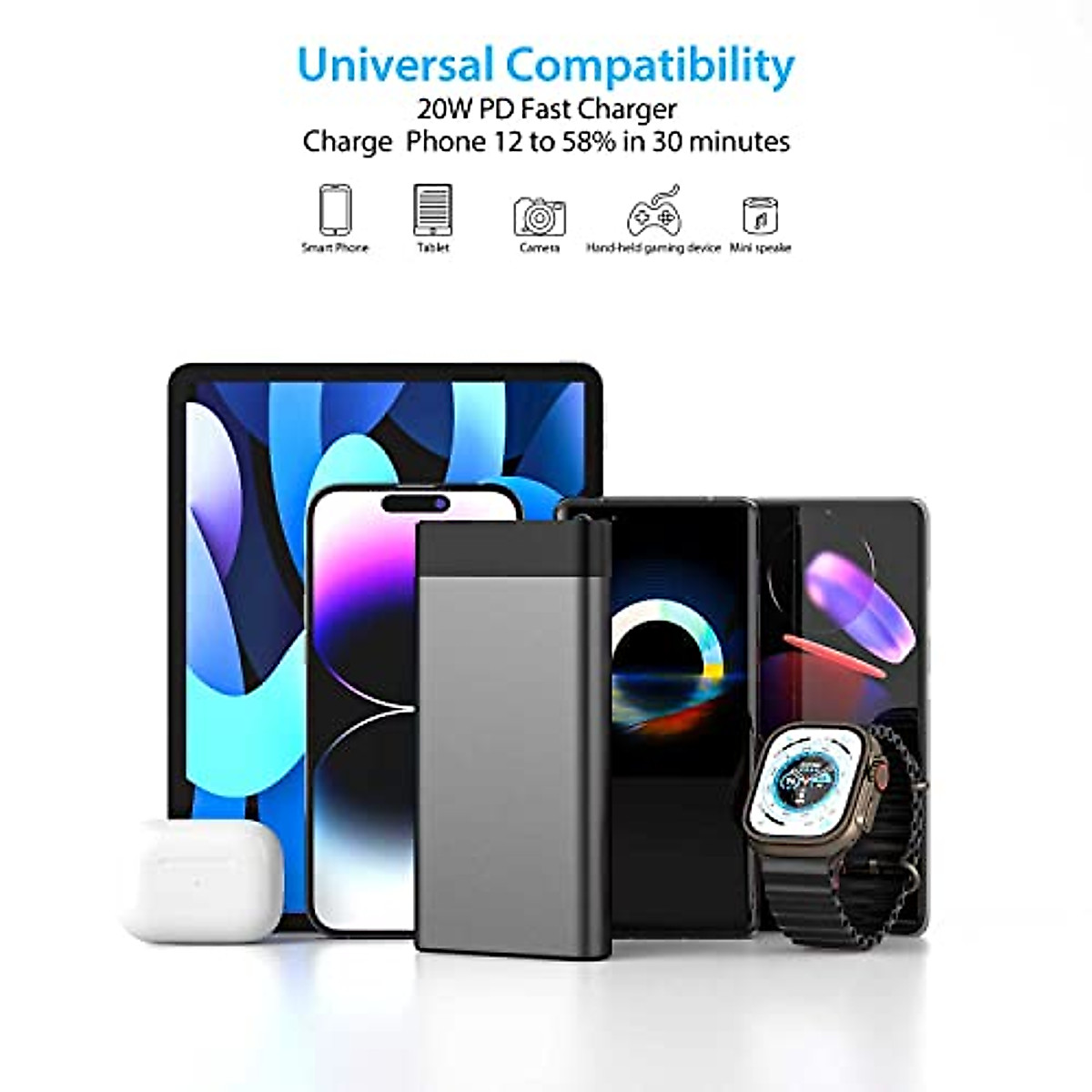 Portable Charger 30000mAh 22.5W USB C Fast Charging QC 3.0 PD 20W Power Bank, LED Digital Display External Battery Packs Compatible iPhone Pad Samsung etc.(Gray)