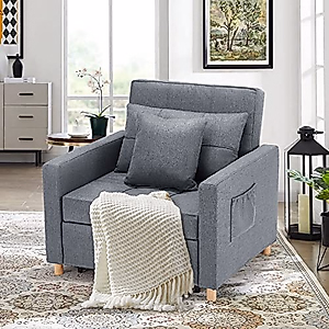 Esright 40 Inch Sleeper Chair Bed 3-in-1 Convertible Futon Chair Multi-Functional Sofa Bed Adjustable Reading Chair, Sofa, Bed, Sleeper Chair with Modern Linen Fabric, Drak Grey