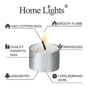 HomeLights Tealight Candles - 8 Hour Long time Burning, Giant 100,200,300 Packs -White Smokeless European Tea Light Unscented Candles for Shabbat, Weddings, Christmas,Home Decorative -100 Pack