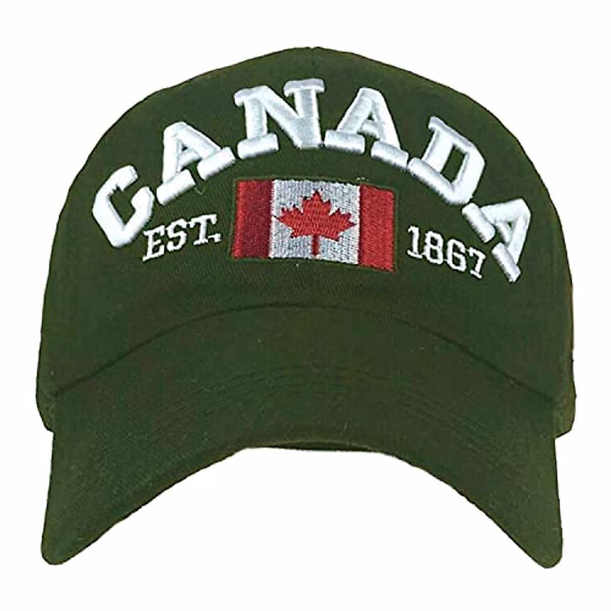Arctic Fox Pure Cotton Men & Women Canada EST 1867 Embroidered Maple Leaf Flag Cap/Hat | One Size, Adjustable | Adjustable Strap Back | Front Raised Embroidery -Green